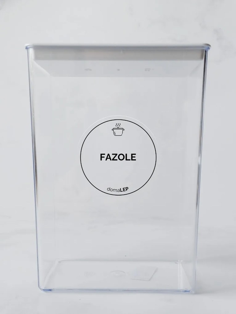 FAZOLE – průhledná samolepka na dózu, tučné písmo, 5 cm | DomaLEP