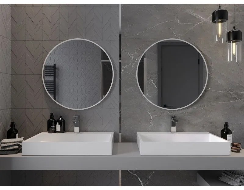 Mexen Loft, kulaté koupelnové zrcadlo 70 cm, barva rámu bílá, 9850-070-070-000-20