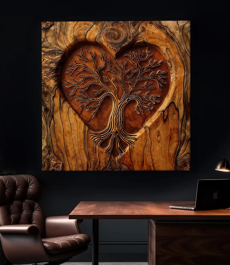 Obraz na plátně - Strom života Srdce tep, dřevo styl FeelHappy.cz Velikost obrazu: 80 x 80 cm
