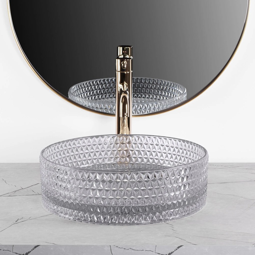 Rea Cristal, skleněné umyvadlo na desku 355 x 355 x 115 mm, kouřové sklo, REA-U9615