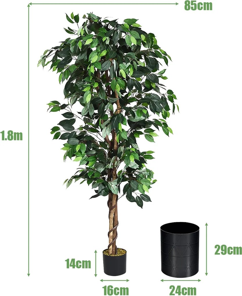 Costway 180 cm pokojová rostlina dekorativní umělá rostlina dekorativní rostlina