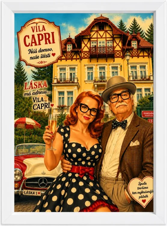 Osobní ilustrace z vlastní fotky na přání – Retro Pin-Up styl – Plakát A3 v rámečku Varianta grafického zpracování:: 3D grafika