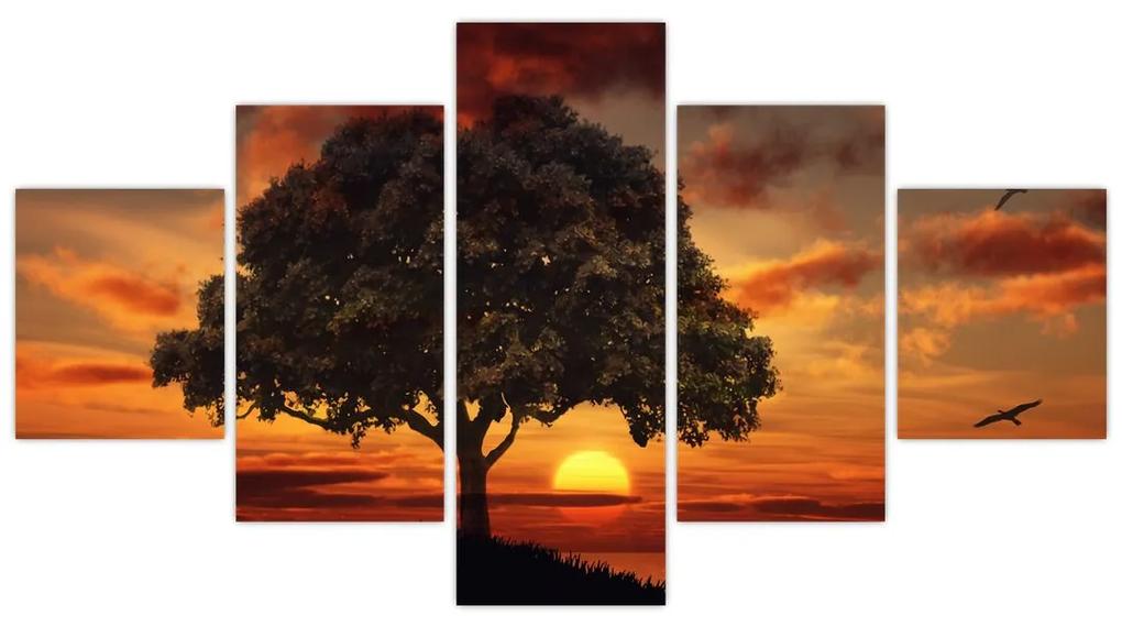 Obraz stromu se západem slunce (125x70 cm)