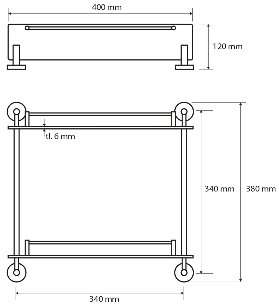 Sapho, X-ROUND E skleněná polička dvojitá 400mm, chrom, XR602