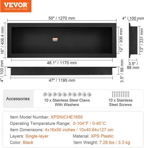 Sprchový výklenek připravený na dlaždice 40,64 × 127 cm