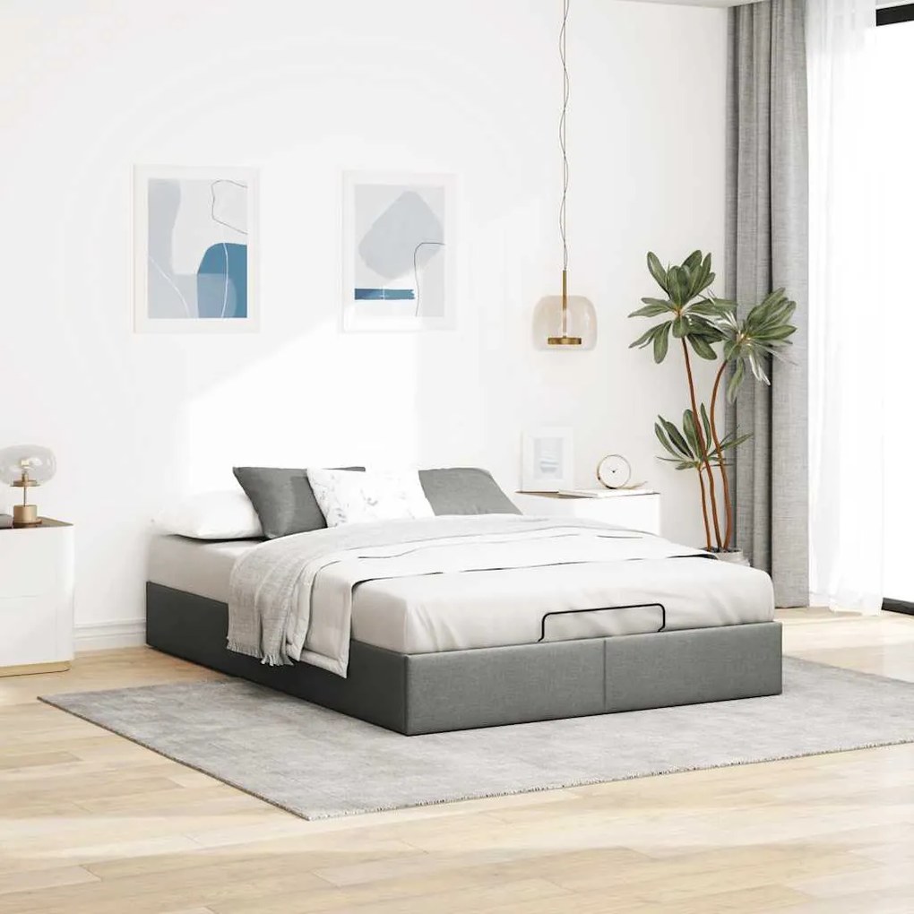 Osmanský rám postele bez matrací tmavě šedá 140x190 cm textil 3310876