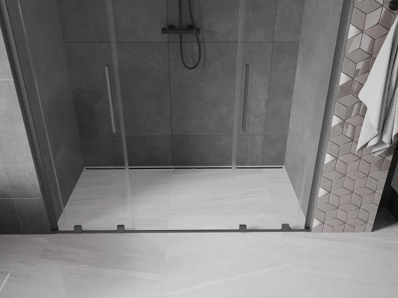 Mexen Velar L Duo, posuvné sprchové dveře do otvoru 180 cm, 8mm čiré sklo, broušený grafit, 871-180-003-02-95