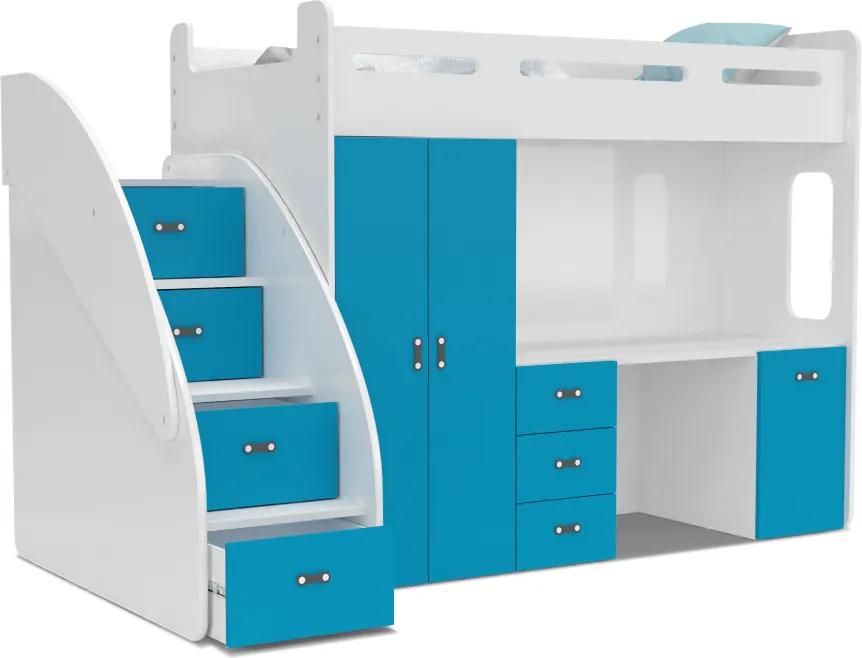 Patrová postel ZUZKA PLUS včetně psacího stolu (různé barvy), Modrá