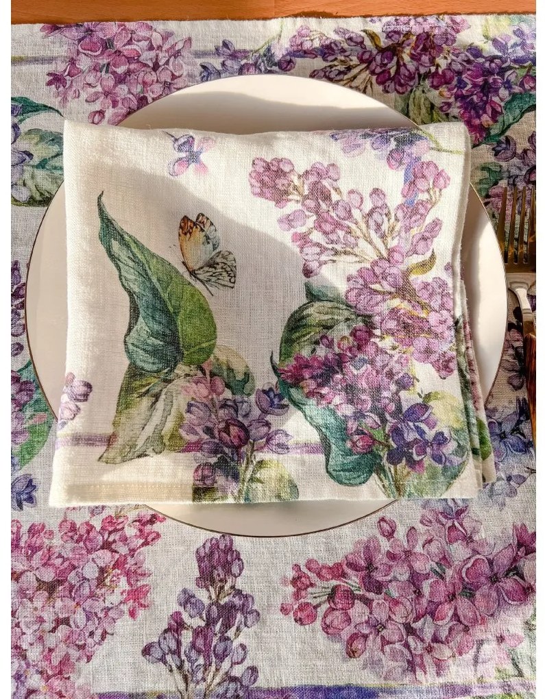 Lenbutik Lněné ubrousky 32x32 Květy bezu/ Elderflowers