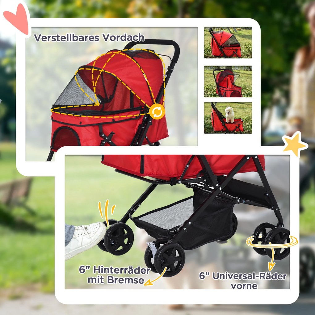 PawHut Kočárek pro psy Oxford Red 76,5x52x95cm Malí psi a kočky