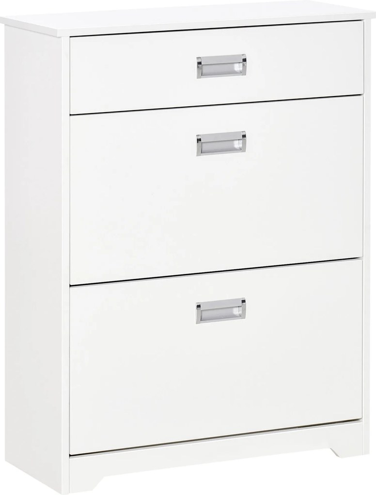 HOMCOM Botník s 2 skládacími zásuvkami, nastavitelnou policí + 1 zásuvkou + 1 pracovní plochou pro až 16 párů, 70cm x 29cm x 92cm, Bílý
