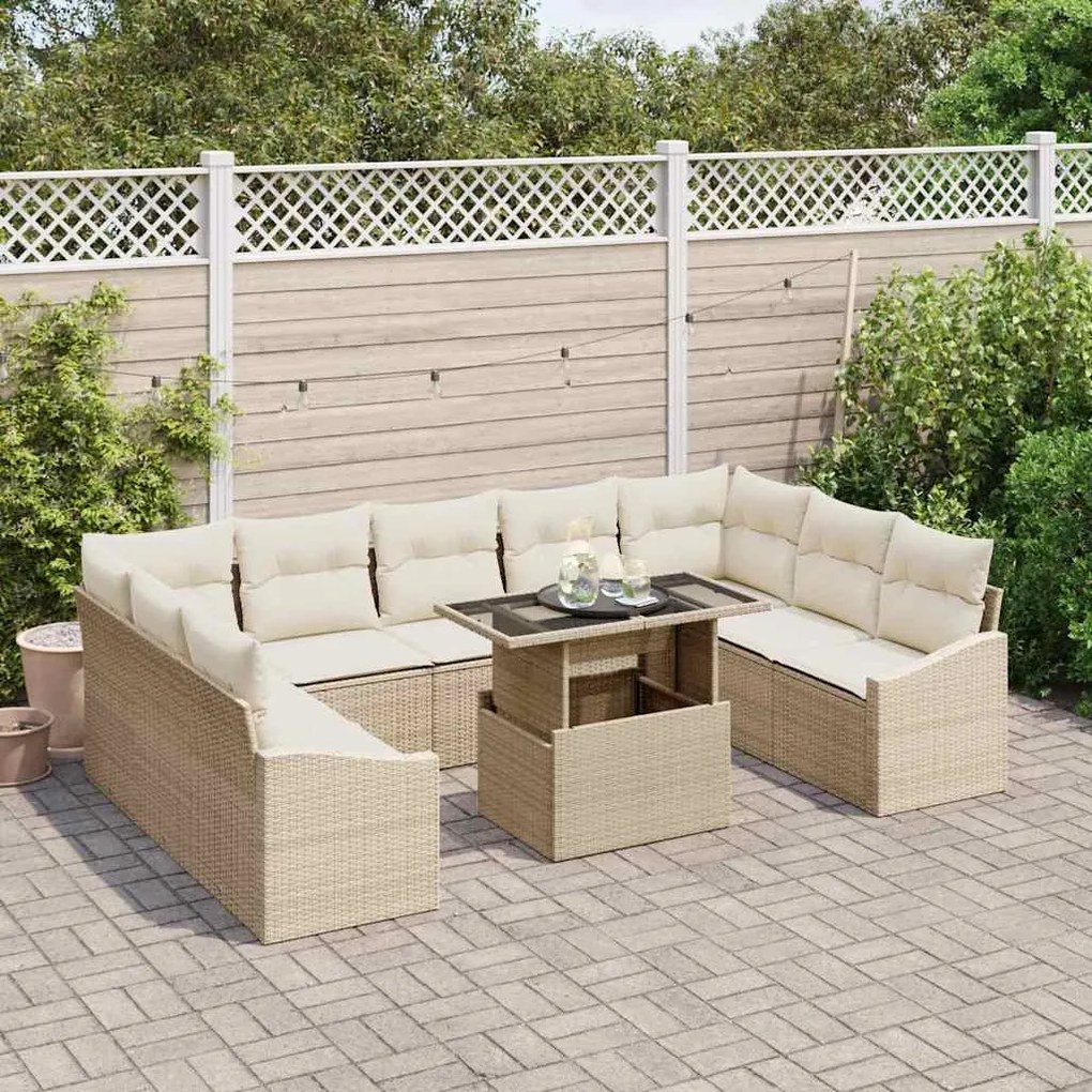Set pohovek 10 ks Béžová a krémová polyratan 3349067