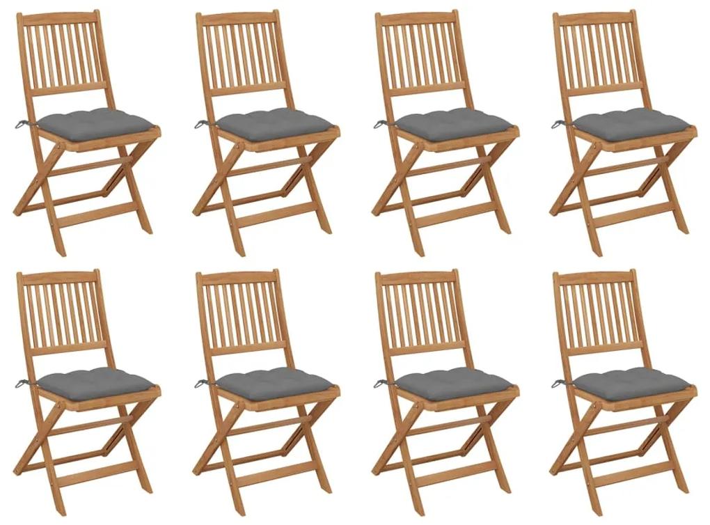 3075129 vidaXL Skládací venkovní židle s poduškami 8 ks masivní akáciové dřevo