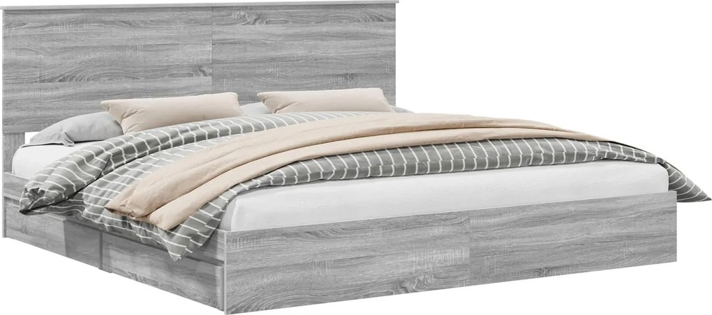 Postel s úložným prostorem se zásuvkou Šedá Sonoma 200 x 200 cm 3411178