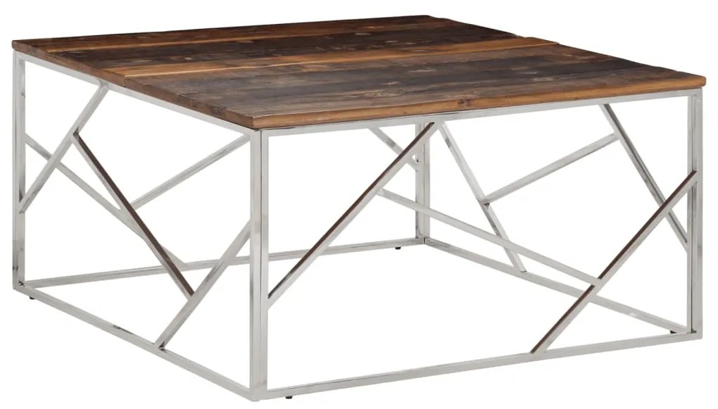 Konferenční stolek stříbrný nerezová ocel a masivní dřevo,  349957