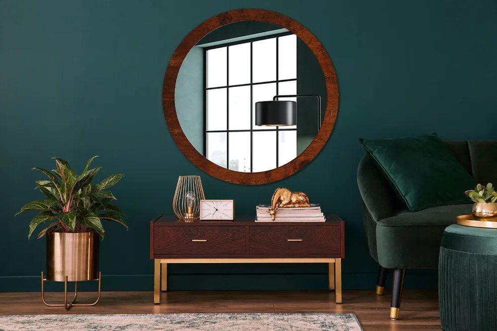 Kulaté dekorativní zrcadlo Přírodní dřevo fi 100 cm
