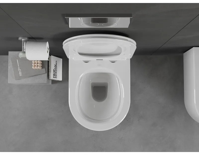 Mexen Sofia, závěsná WC mísa 490x360x355 mm, Rimless Tornádo + toaletní WC sedátko z duroplastu, bílá lesklá, 30540400