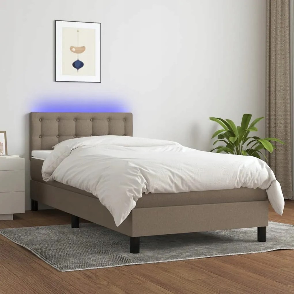 Box Spring Postel S Matrací A Led Textil Taupe tlačítka 100 x 200 cm