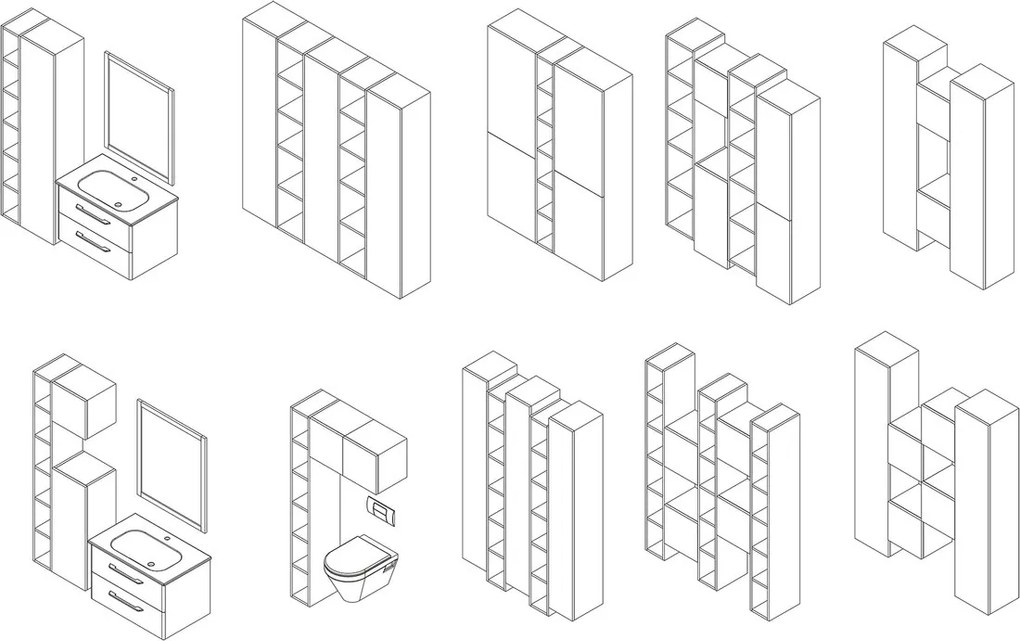 Sapho Sapho, ESPACE otevřená policová skříňka 20x172x32cm, dub Alabama, ESC100-2222