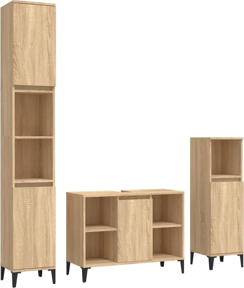 vidaXL 3dílný set koupelnového nábytku kompozitní dřevo [3185624] Barva: Černá