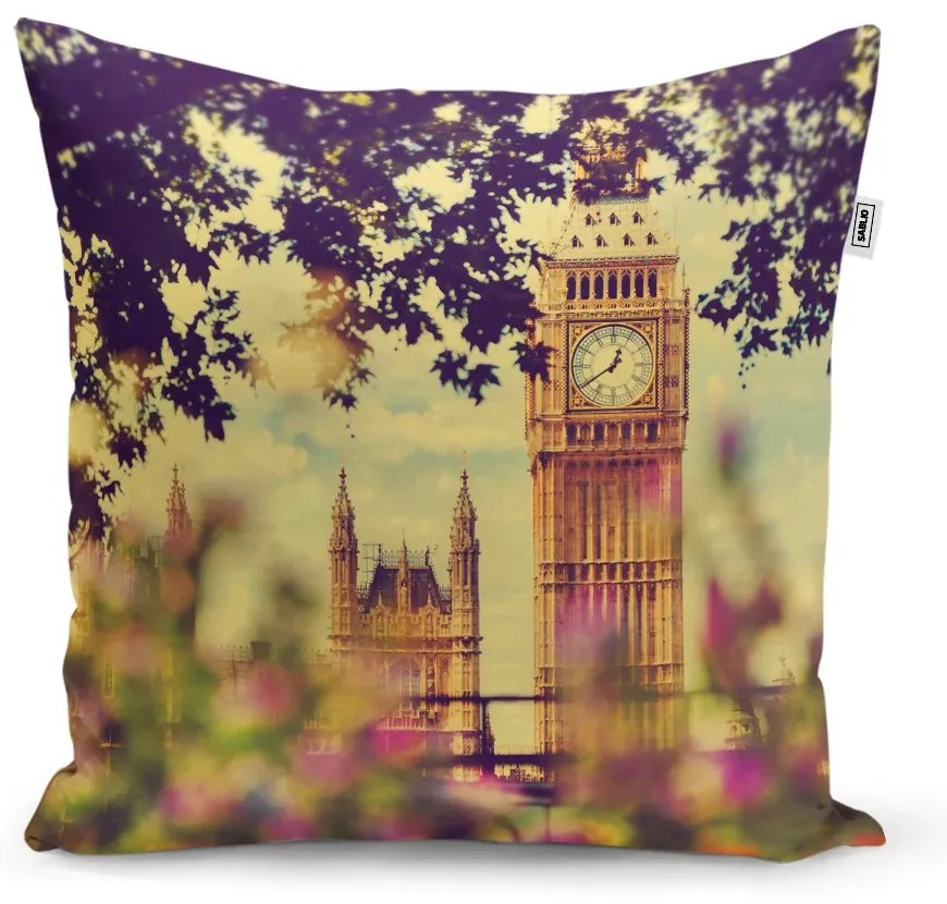 Sablio Polštář Londýn Big Ben Flowers - 50x50 cm