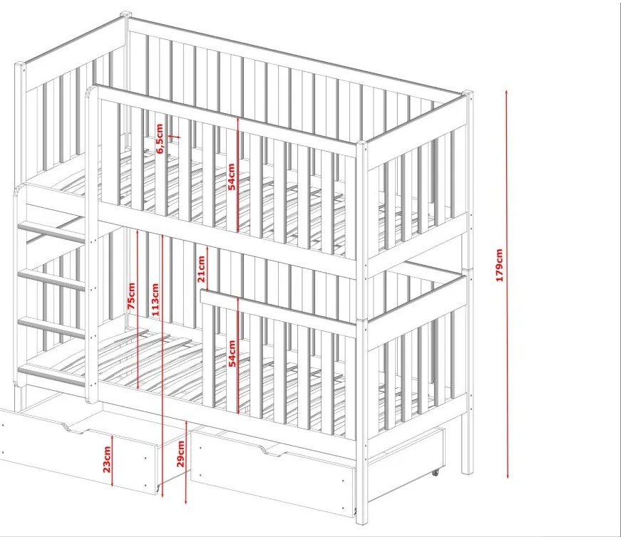 Legno Dětská patrová postel Denis šedá Rozměr (cm): 80x200