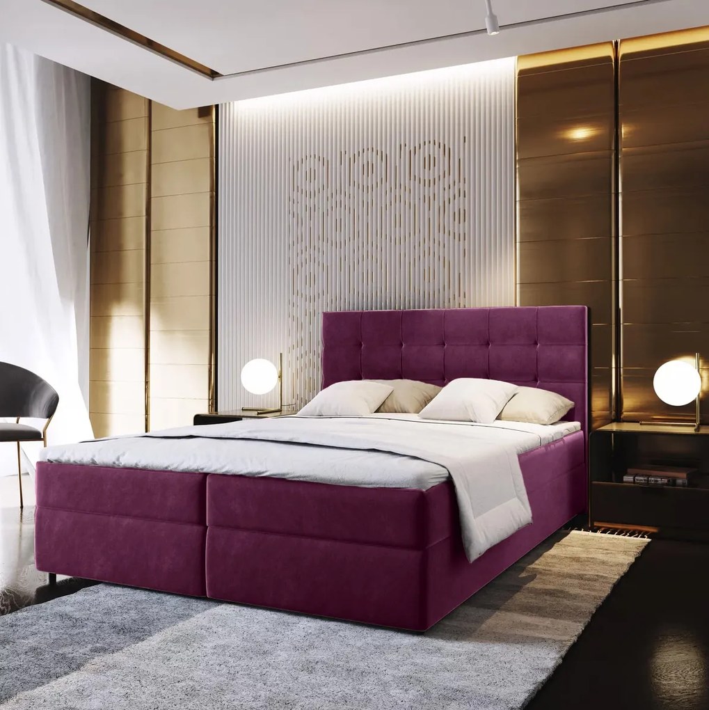 Čalouněná postel boxspring GLORIEN 180x200 cm purpurová Matrace: Matrace Bonell pružinová