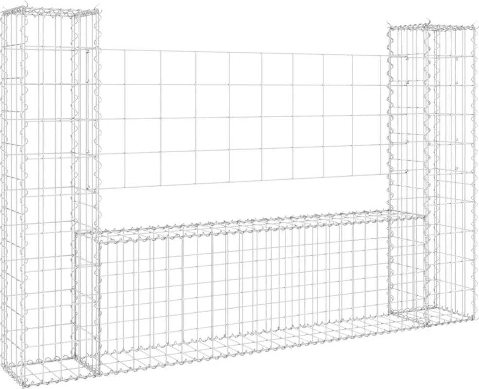 Gabionový koš ve tvaru U se 2 sloupky železo 140 x 20 x 100 cm 151275