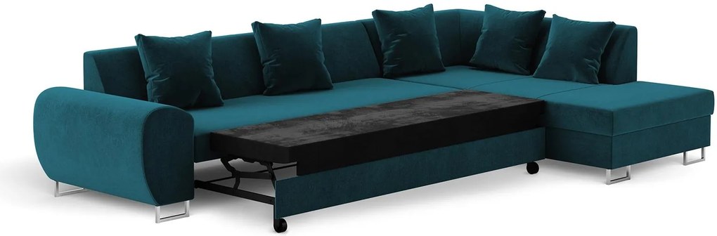 KOOKO HOME Rohová rozkládací sametová pohovka s úložným prostorem Adagio XL pravý roh