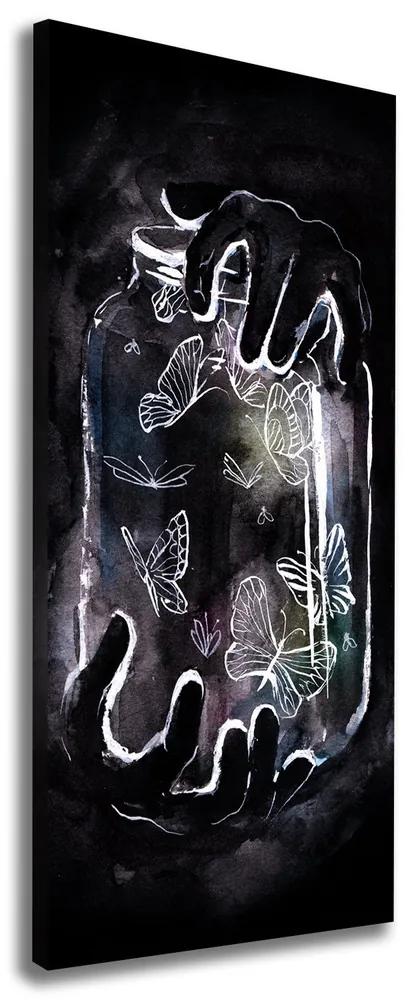 Wallmuralia Foto obraz na plátně Motýli ve sklenici 50x125 cm