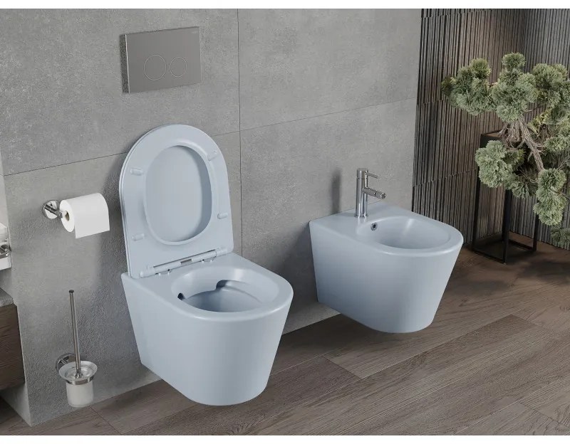 Mexen, Mexen Rico miska wc Rimless z desk wolnoopadającą slim, duroplast, szara-nebíská mat - 30724069