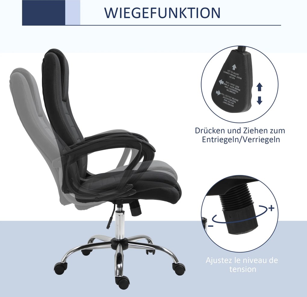Výškově nastavitelná kancelářská židle Vinsetto, ergonomická kancelářská židle, počítačová židle s houpací funkcí, černá, 62 x 62 x 110-119 cm | Aosom
