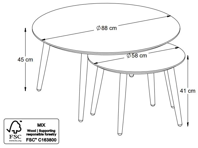 Sada konferenčních stolků Paricia 88 cm černý dub