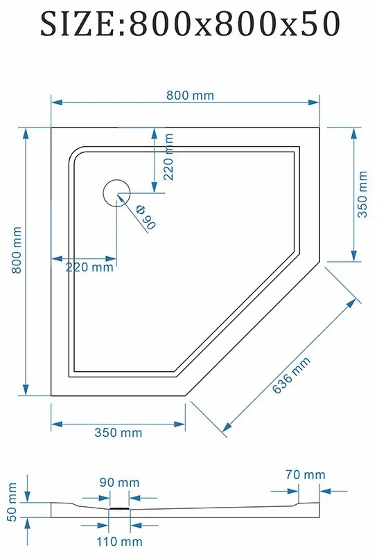 BPS-koupelny Pětiúhelníkový sprchový kout HYD-PK10A 80x80 černá/transparent + vanička HYD-PSV-ST08A černá