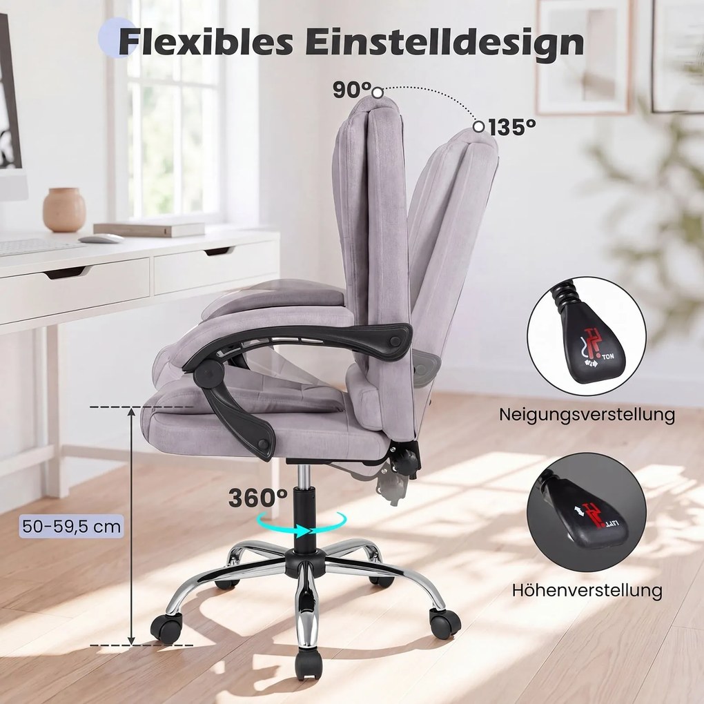 Costway Ergonomická manažerská židle s kolečky, nastavitelnou výškou – šedá