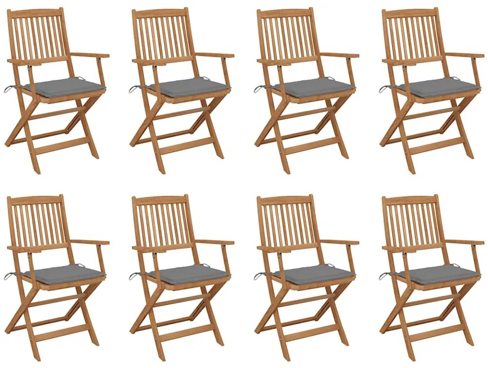 Skládací židle s polštáři, 8 ks, masivní akáciové dřevo 3075086