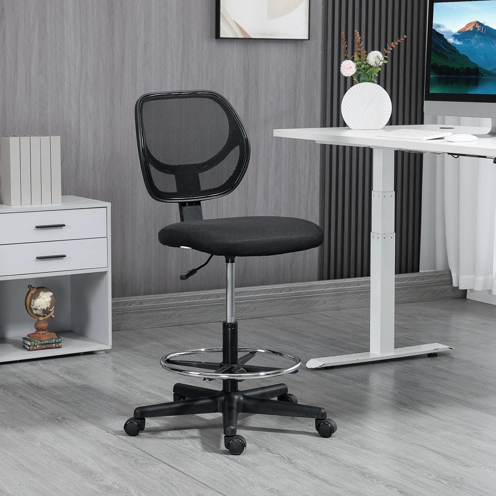 Kancelářská stojací židle Vinsetto, výškově nastavitelná ergonomická kancelářská židle, otočná židle s nastavitelnou opěrkou nohou, černá pro pohodln…