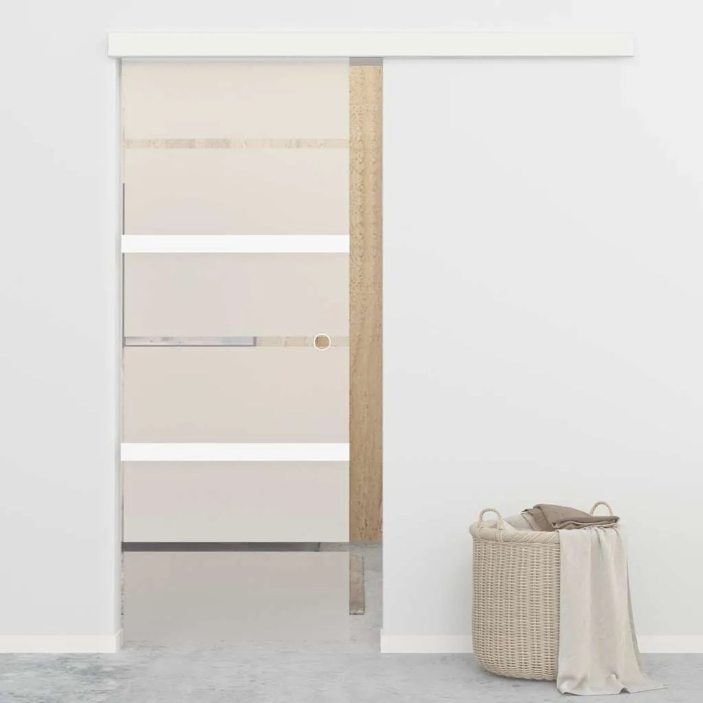 Posuvné dveře ESG sklo a hliník 76 x 212 cm stříbrné 288058
