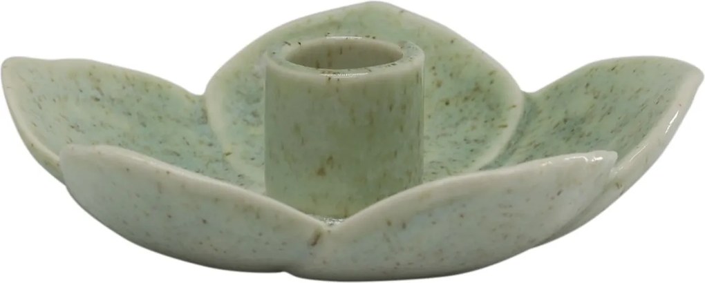 Zelený masivní keramický svícen ve tvaru květu Massy - Ø 13*3,5 cm