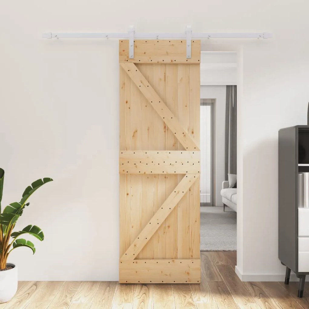 Posuvné Dveře S Kováním 70 X 210 Cm Masivní Borové Dřevo