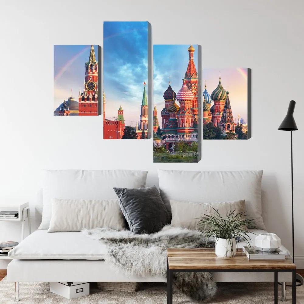 Vícedílný obraz Panorama Rudého Náměstí S Kremlem A Katedrálou Vasila Blaženého Nedostatek Nedostatek Přírodní plátno 240x150