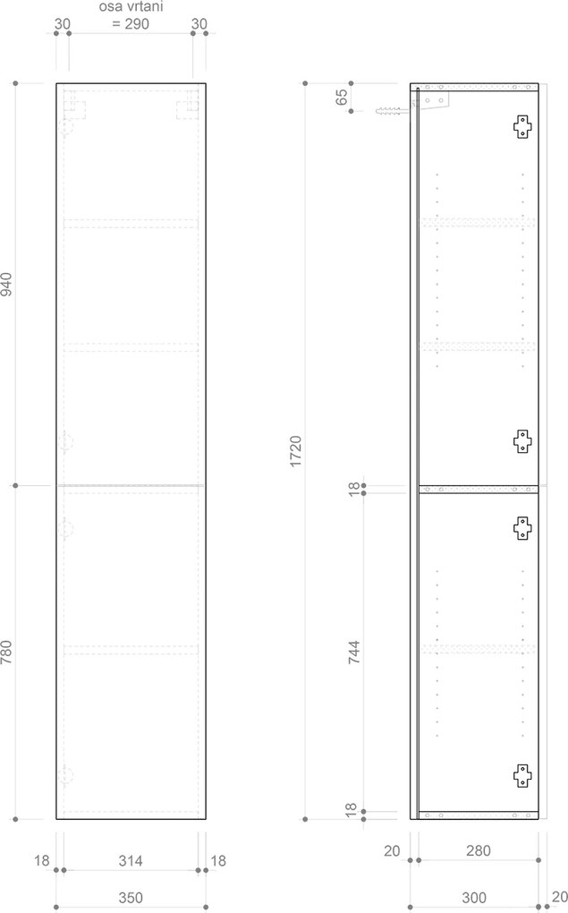 Sapho Espace koupelnová skříňka vysoká 35 x 172 x 32 cm 2x dvířka levá pravá carina strip černá ESC230-4141S