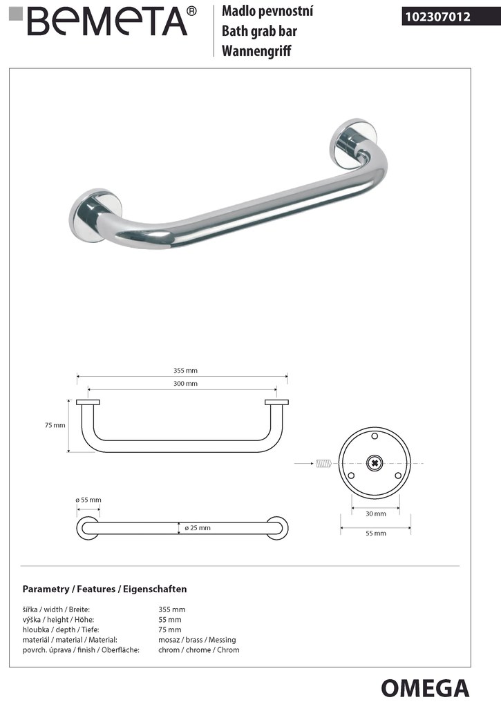 Bemeta Design OMEGA: Madlo, 300 mm - 102307012