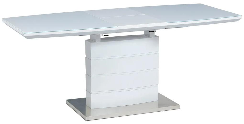 AUTRONIC Rozkládací jídelní stůl 140+40x80x76 cm, bílé sklo, bílý vysoký lesk, broušený n