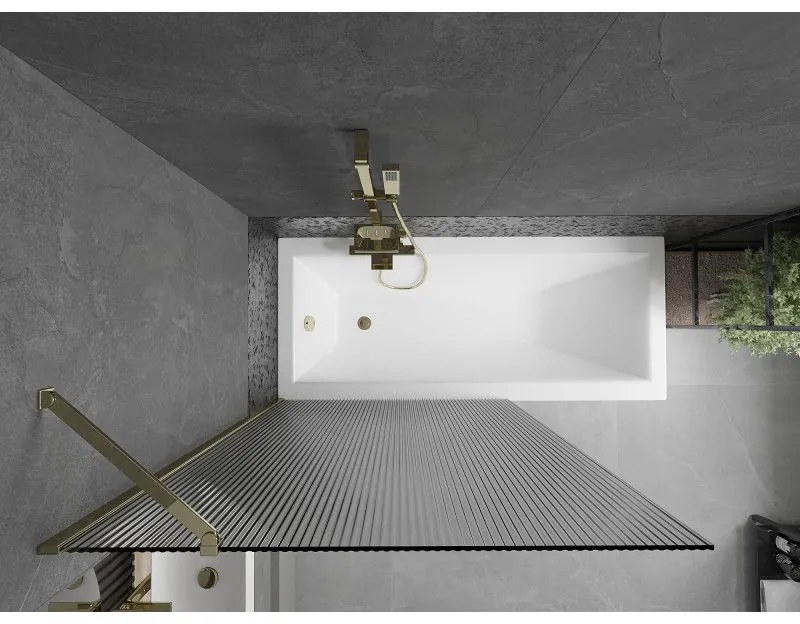 Mexen Next, vanová zástěna 1-křídlová 100 x 150 cm, fixní křídlo, 6 mm sklo s pruhy, zlatý lesklý profil, 895-100-000-00-09-50