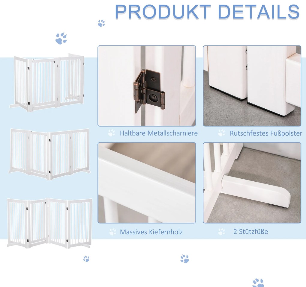 PawHut zábrana pro psy 91 cm dřevěná bezpečnostní ohrádka Volně stojící ohrádka pro psy s dvířky skládací se 2 opěrnými patkami pro zvířata a schody …