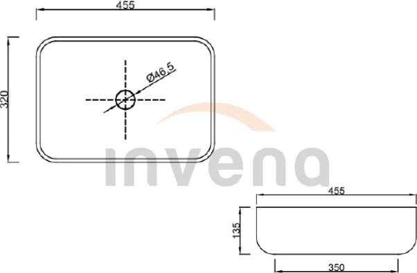 Invena Vitoria, keramické umyvadlo na desku 455x320x135 mm, bílá lesklá, INV-CE-48-001-W