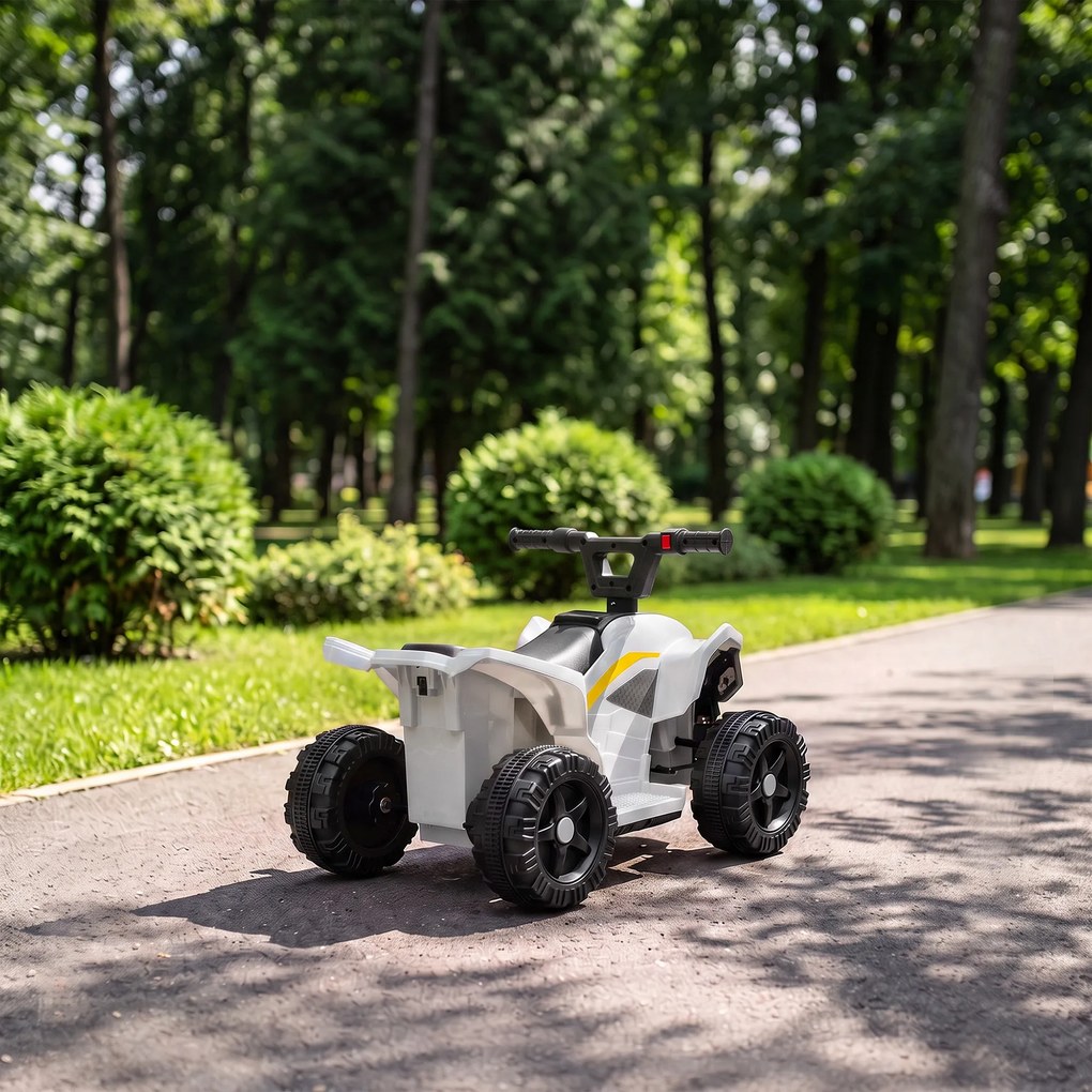 AIYAPLAY Dětské elektrické čtyřkolky 6V, dětská čtyřkolka s lithium-akumulátorem, funkce vpřed, ovládání tlačítkem na řídítkách, 1,5-2 roky, bílá