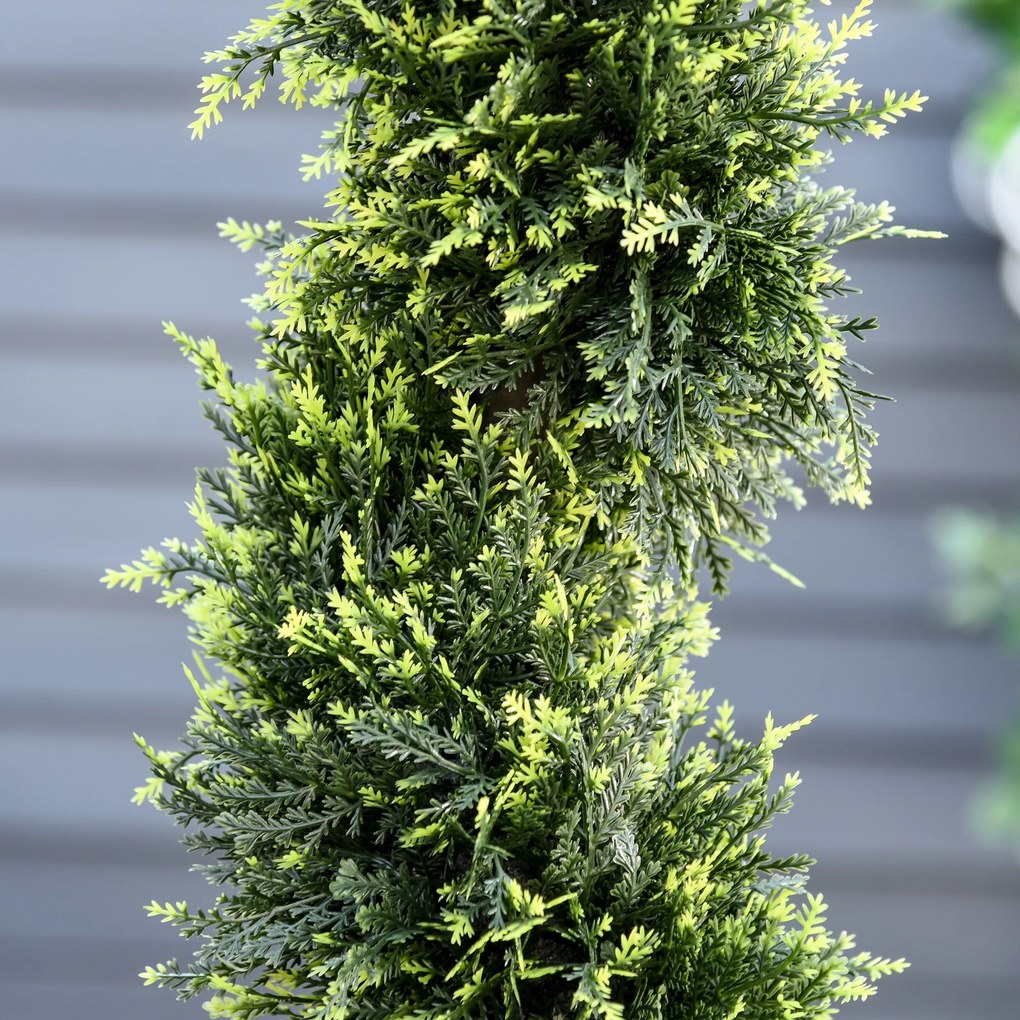 Outsunny Sada 2 velkých umělých cedrových stromů 90 cm – umělá rostlina, plastové umělé cedrové rostliny v květináčích, spirálová rostlina realistick…