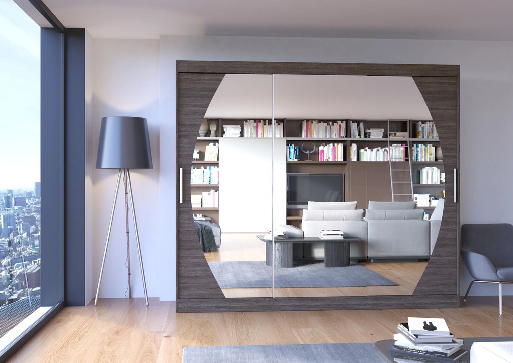ADRK Furniture Skříň s posuvnými dveřmi a zrcadlem CAMBE 250 ADRK-SW-CAM-CH-250